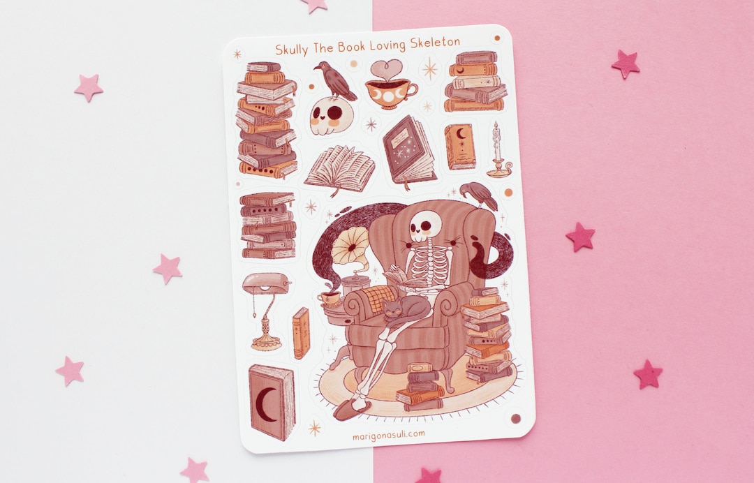 Skully the Book Loving Skeleton Sticker Sheet | Journal Stickers ...