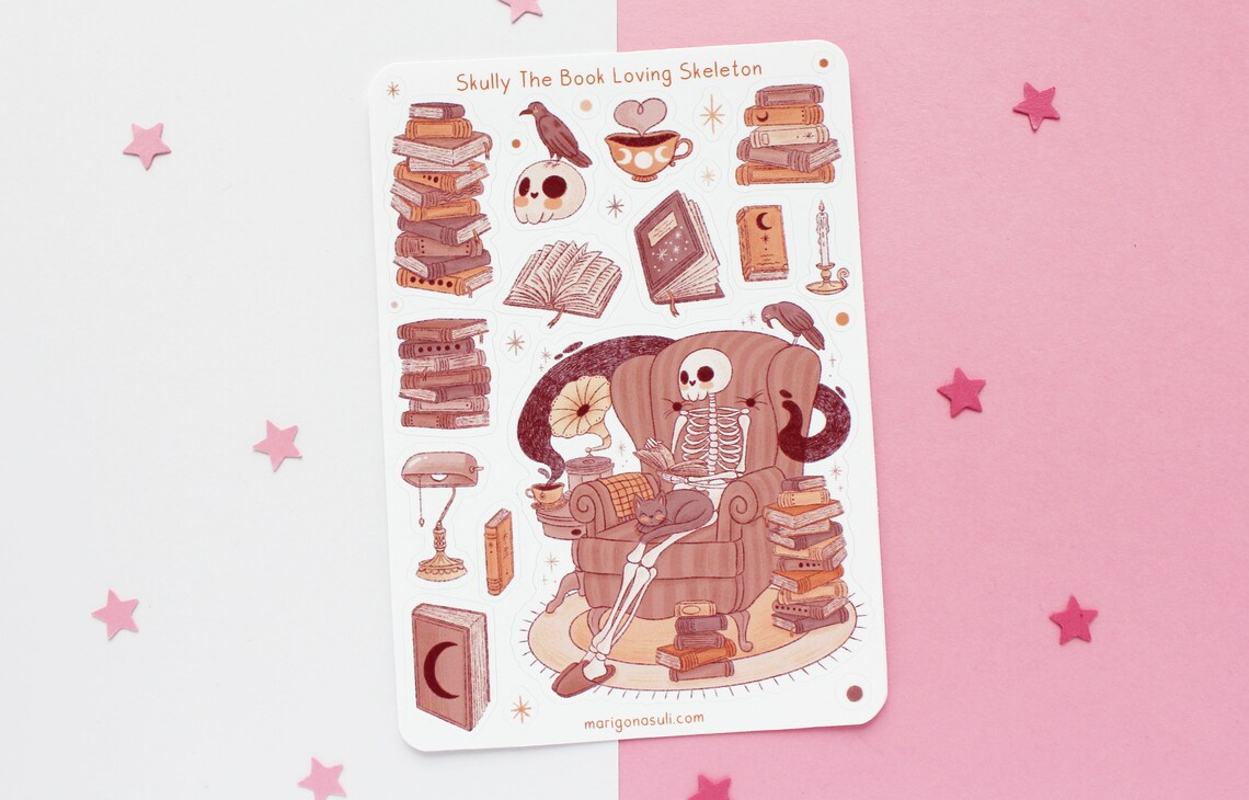 Skully the Book Loving Skeleton Sticker Sheet Bullet Journal - Etsy