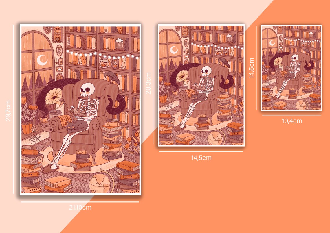 Skully the Book Loving Skeleton Art Print | Poster, Digital ...