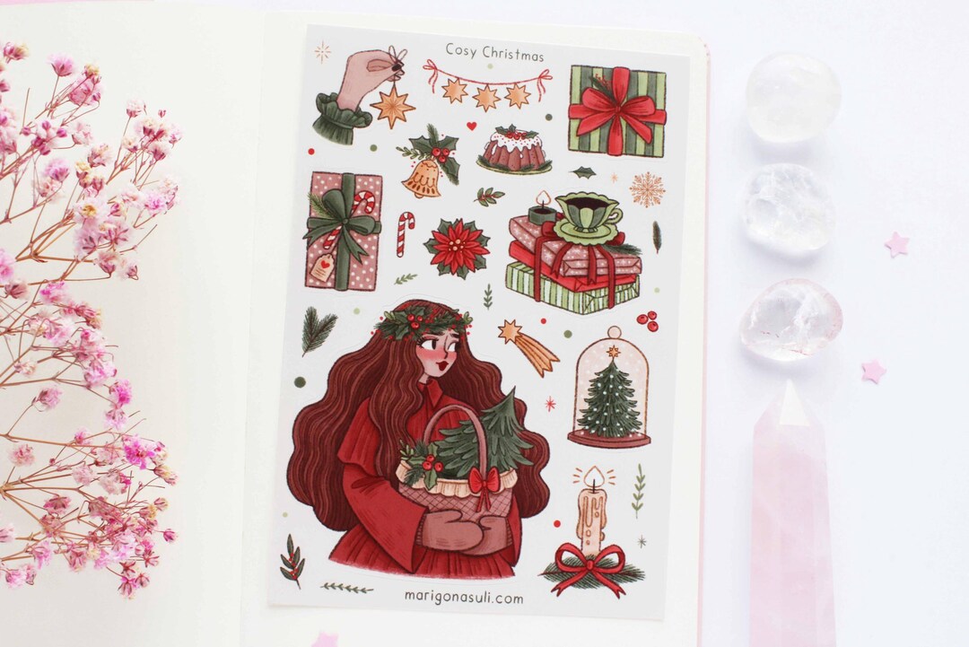 Cosy Christmas Matt Vinyl Sticker Sheet | Journal Stickers, Scrapbook ...
