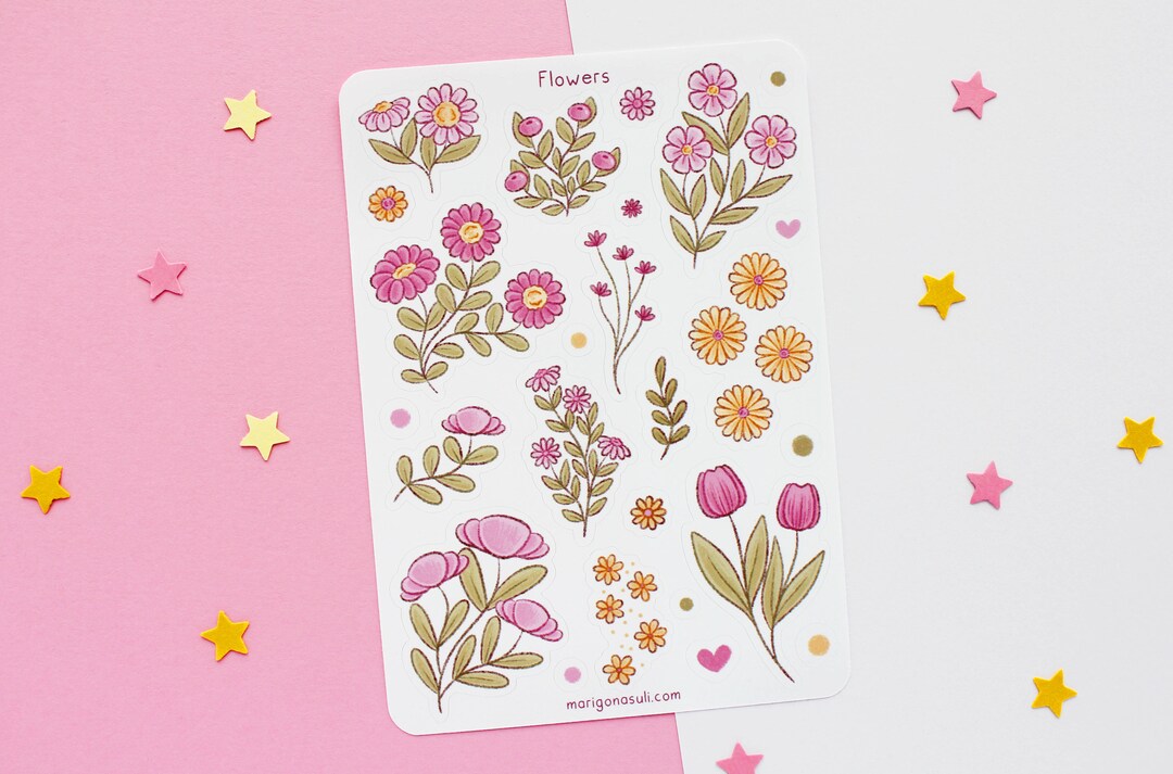 Flowers Sticker Sheet | Journal Stickers, Scrapbook Sticker, Planner ...