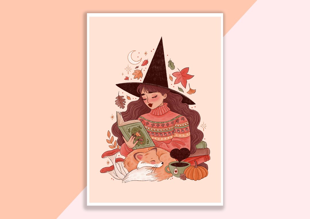 Autumn Witch and Fox Art Print | Poster, Wall Decor, Artwork, Witch ...