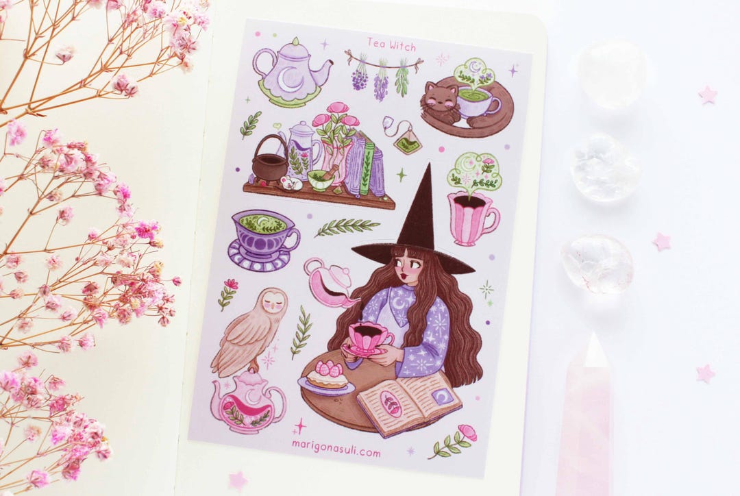 Tea Witch Matt Vinyl Waterproof Sticker Sheet | Journal Stickers ...