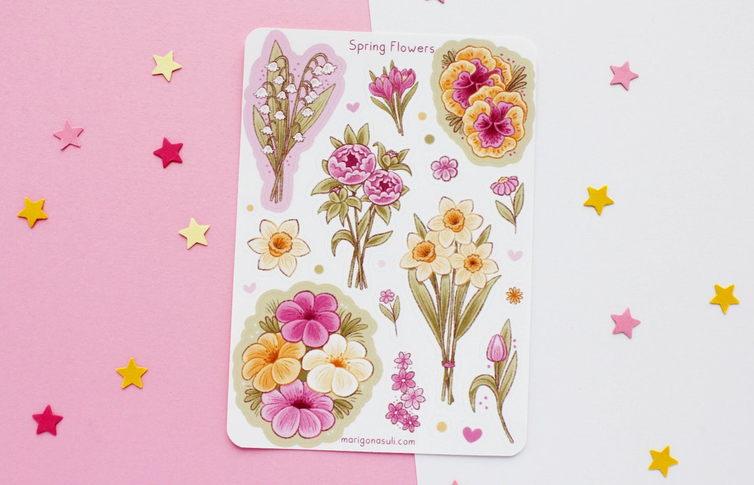 Spring Flowers Sticker Sheet | Journal Stickers, Scrapbook Sticker ...