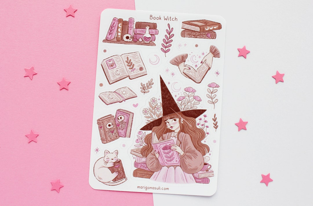 Book Witch Sticker Sheet Journal Stickers, Scrapbook Sticker, Planner ...