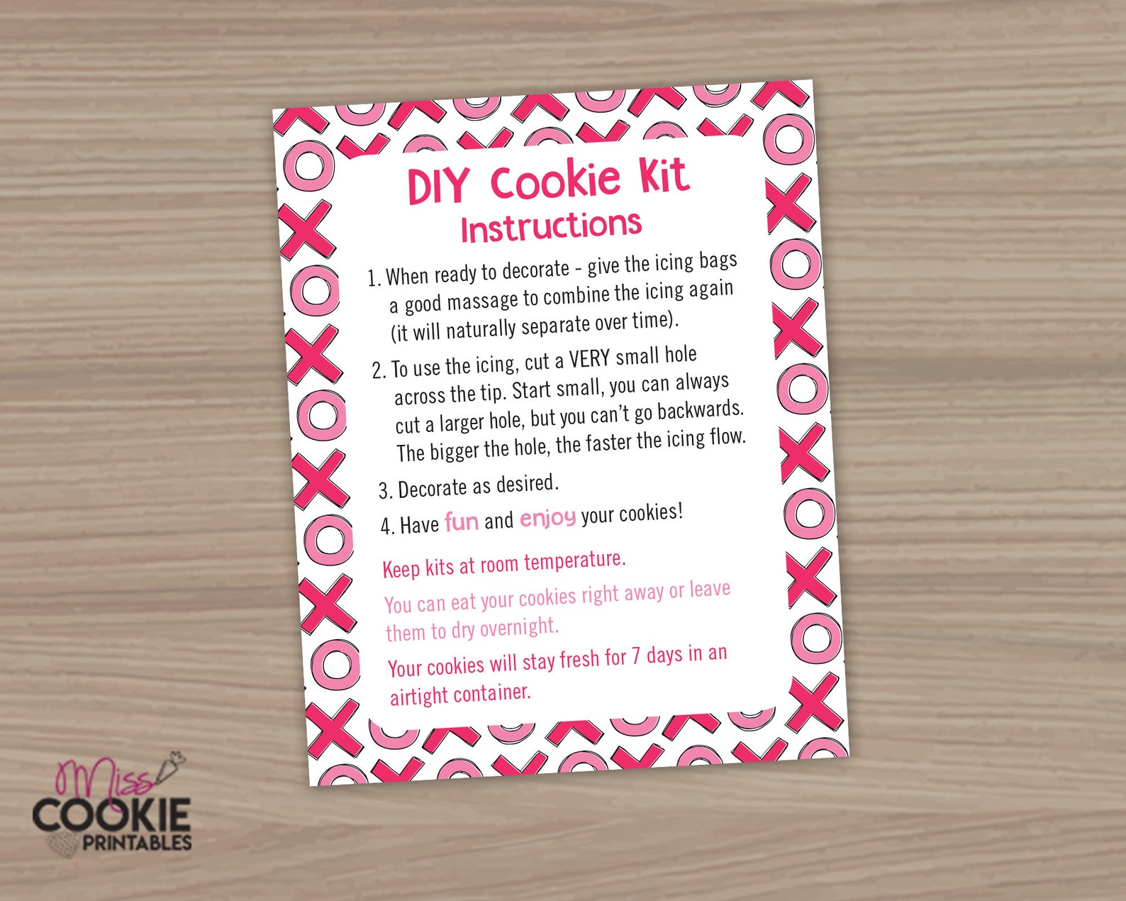 Printable Cookie Card 4 X 5 DIY Cookie Kit Instructions Cookie ...