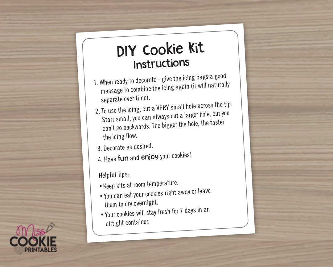 Simple DIY Cookie Kit Instructions - Printable Card - 4" X 5" - Cookie ...