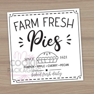 5" Farm Fresh Pies Pie Box Cookie Tag, Square Pizza Pie Box Label Tag ...