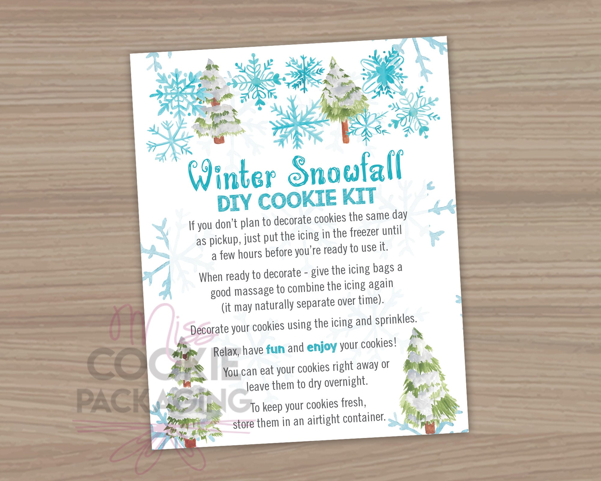 Winter Snowfall DIY Cookie Kit Instructions Card 4"x5", Christmas Kids ...