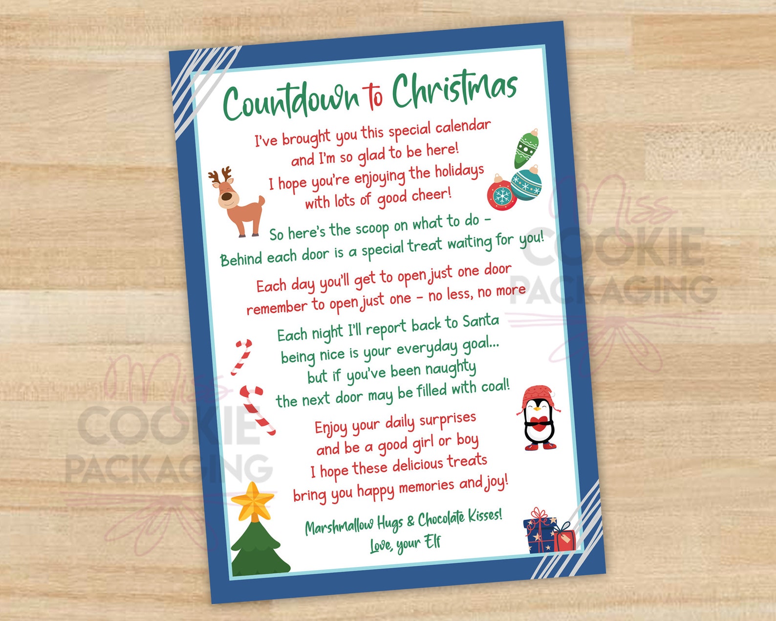 Elf Cookie Advent Calendar POEM Navy Blue (digital File) 5" X 7 ...