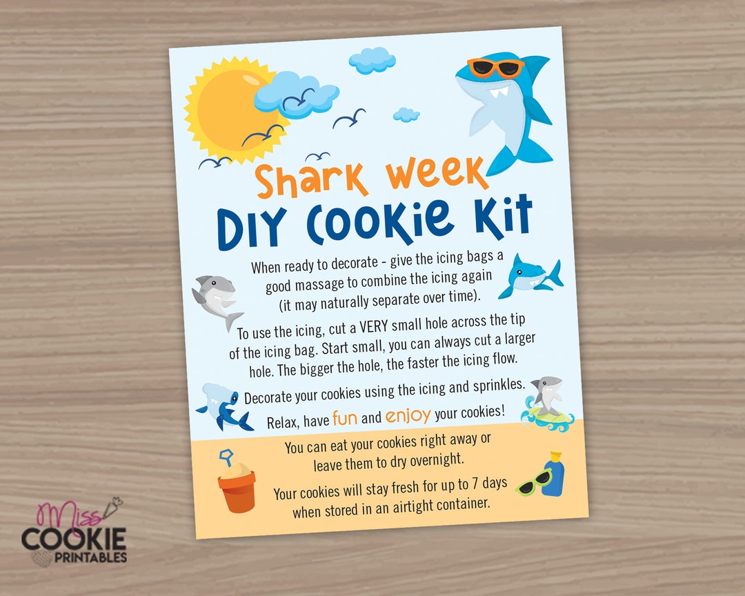 Shark Week and Shark DIY Cookie Kit Instructions Card 4" X 5" Shark ...