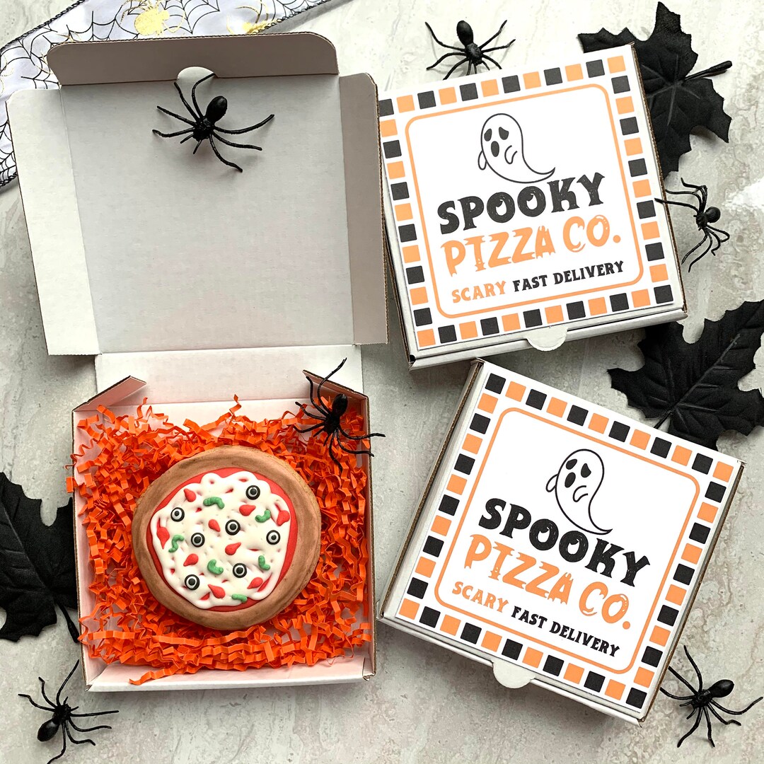 Spooky Pizza Co Scary Fast Delivery Pizza Box Cookie Tag, 5 Square ...