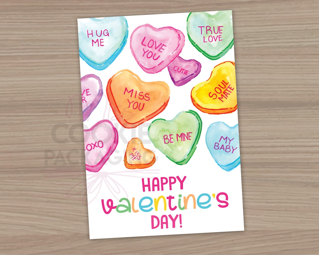 Happy Valentine's Day Conversation Hearts Mini Cookie Card, Hearts ...