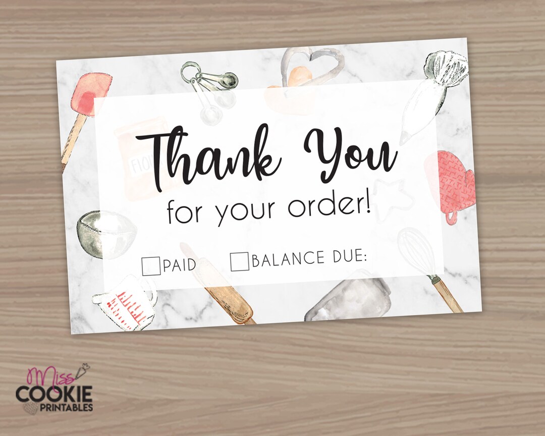 Printable “thank You for Your Order!” Bakery Cookie Customer Pick up ...