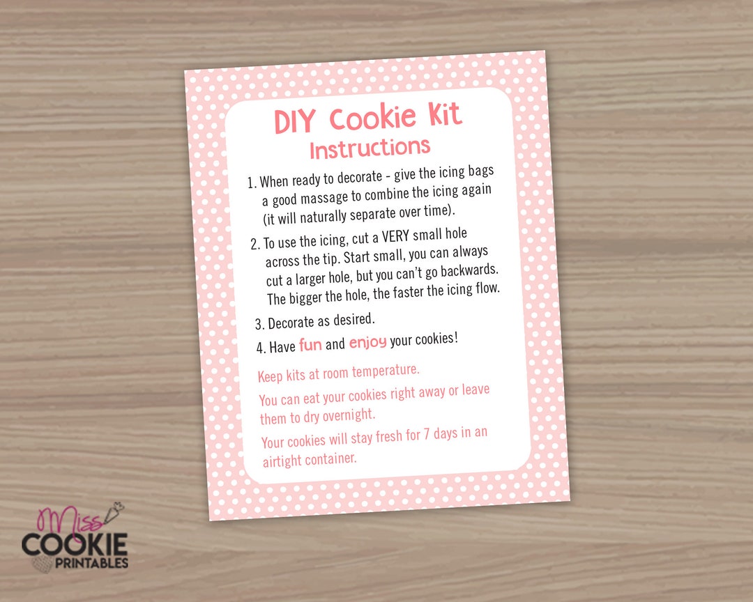 DIY Cookie Kit Instructions - Pink White Dots - Printable Card - 4" X 5 ...