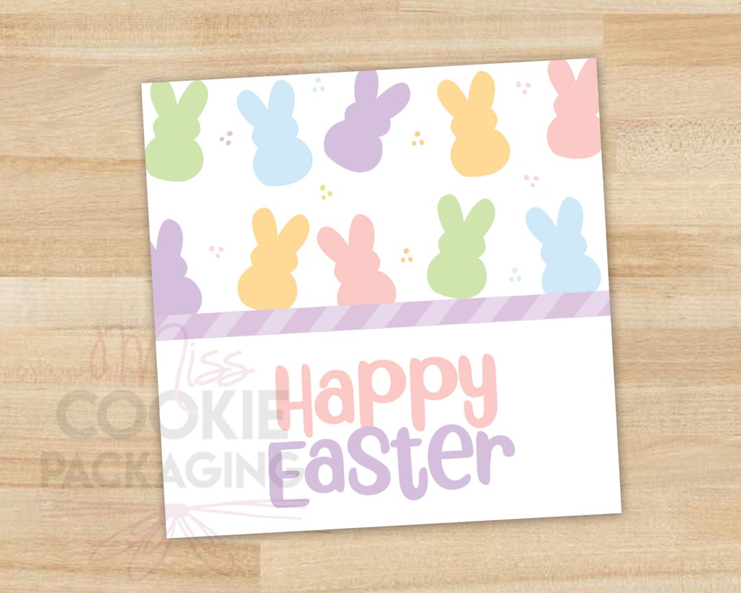 Happy Easter 2" Bunny Cookie Tag, Easter Rabbits Gift Tag, Bunnies ...