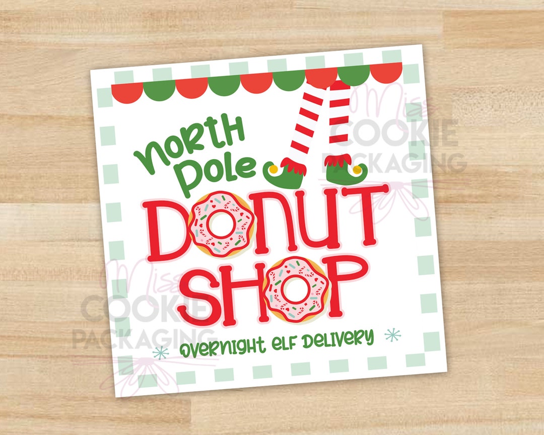 4" North Pole DONUT Overnight Elf Delivery Christmas Cookie Square Tag ...