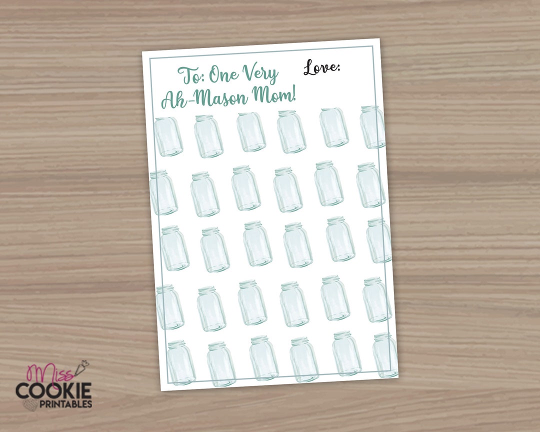 Printable Mini Cookie Card to One Very Ah-mason Mom 3.5" X 5" Mother's ...