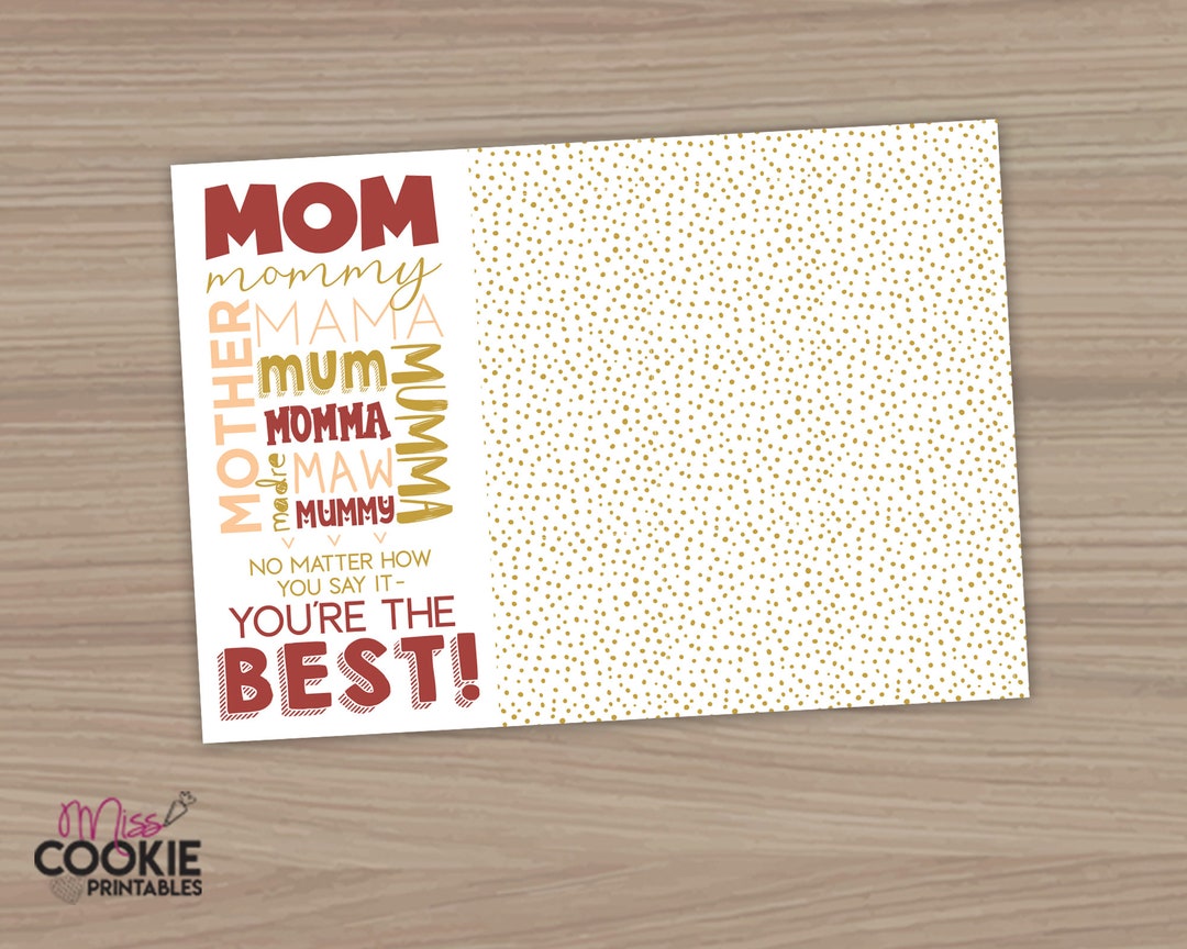 Printable Mini Cookie Card "mom You're the Best" 5" X 3.5" Mother's Day ...