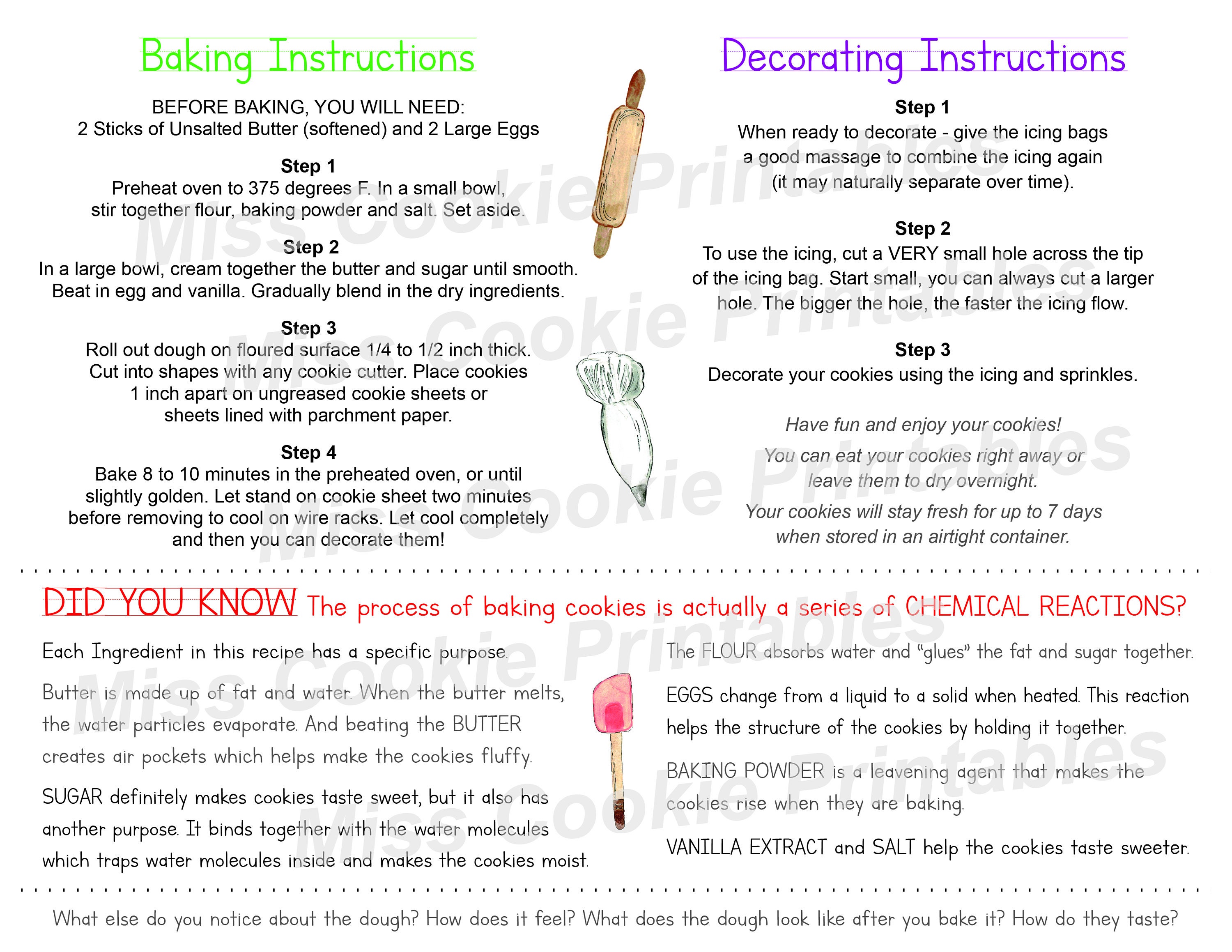 Printable Take Home Cookie Kit Instructions 8.5"x11" DIY Cookie Kit ...