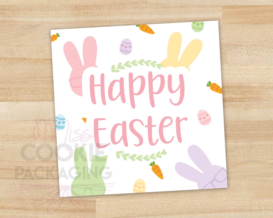 Happy Easter 2" Cookie Tag, Nerdy Bunny Colorful Easter Cookie Tag ...