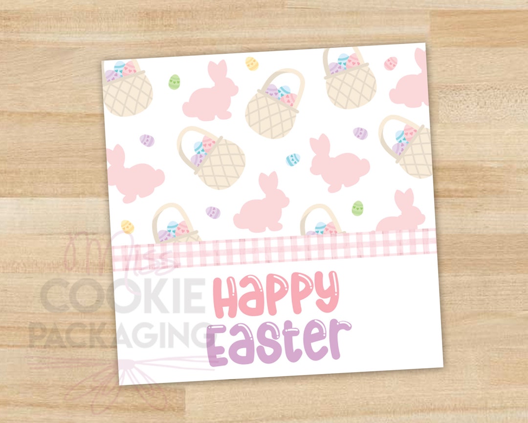 Happy Easter 2" Cookie Tag, Bunny Basket Easter Eggs Cookie Tag, Easter ...