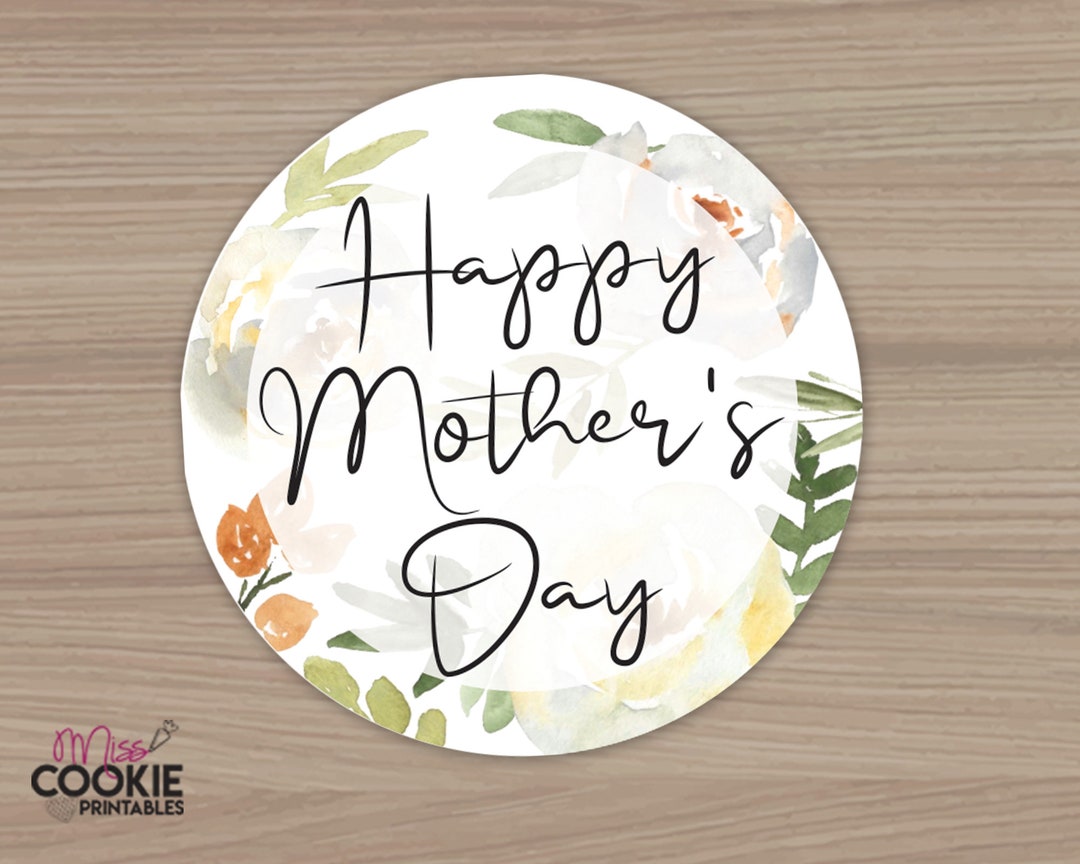 Printable “happy Mother's Day” White Floral Cookie Tag 2 Inch Round ...