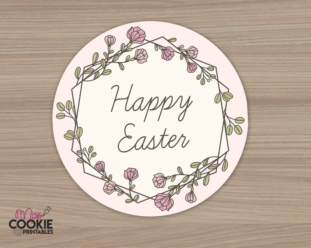 Printable Happy Easter Floral 2 Inch Circle Tag - Easter Gift Tag ...