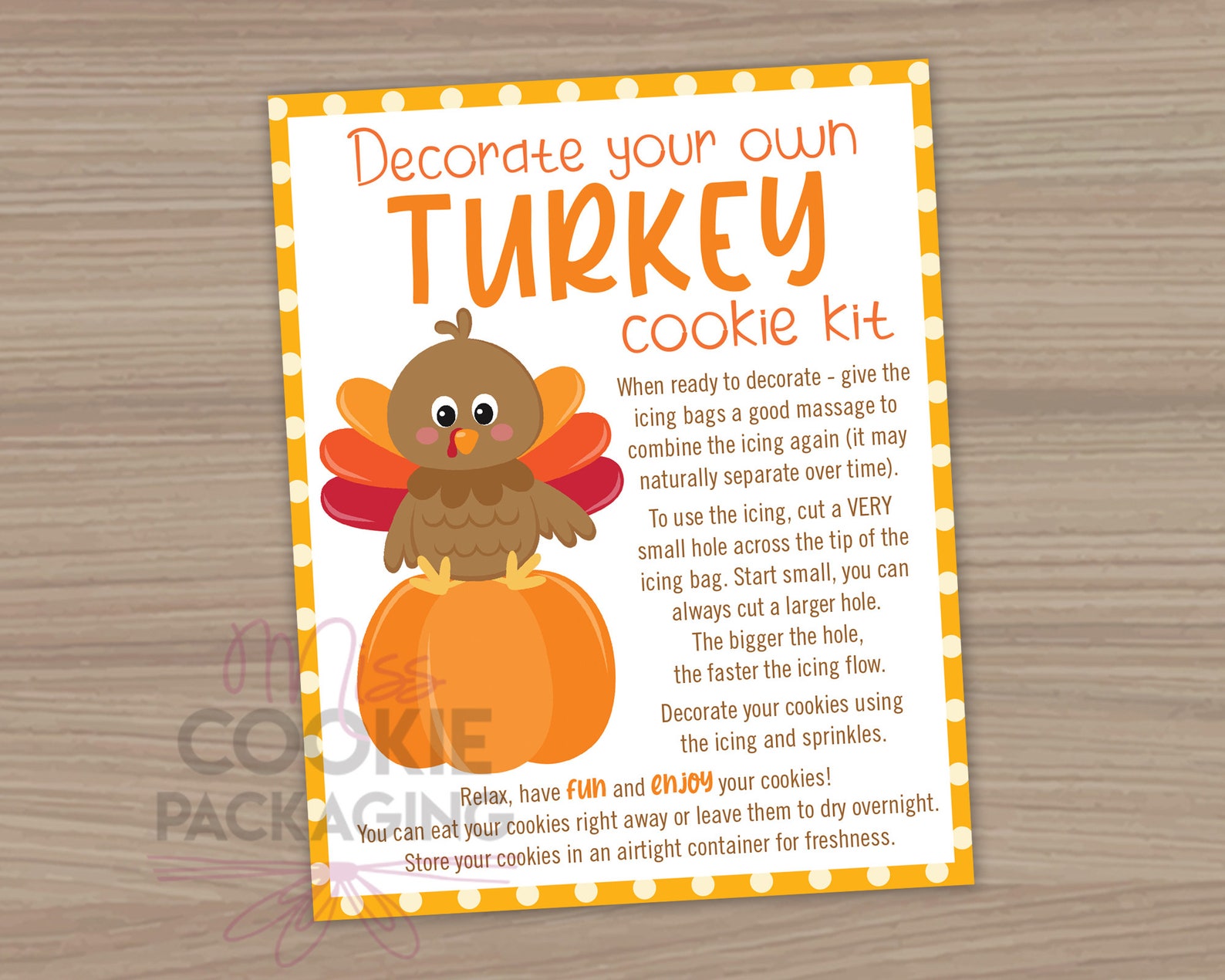 Turkey Thanksgiving Decorate Your Own Cookie Kit Instructions | Etsy