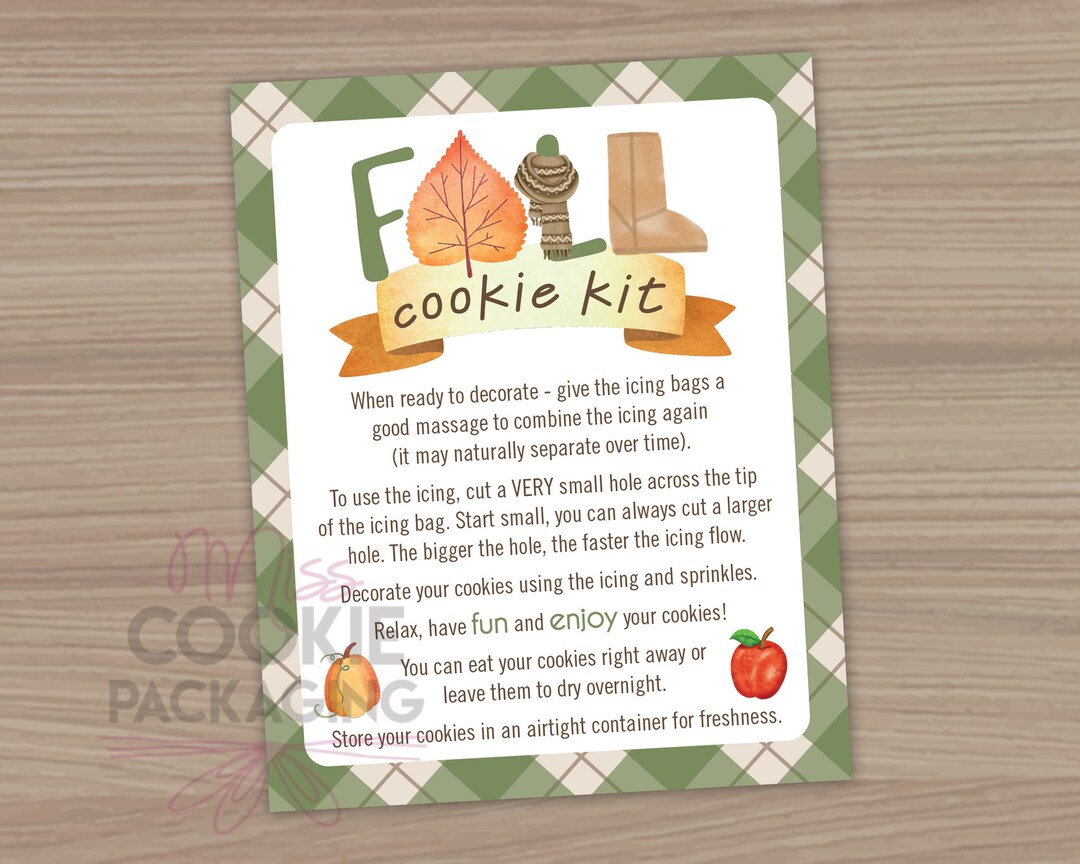 FALL DIY Cookie Kit Instructions Card 4"x5", Fall Kids Cookie DIY ...