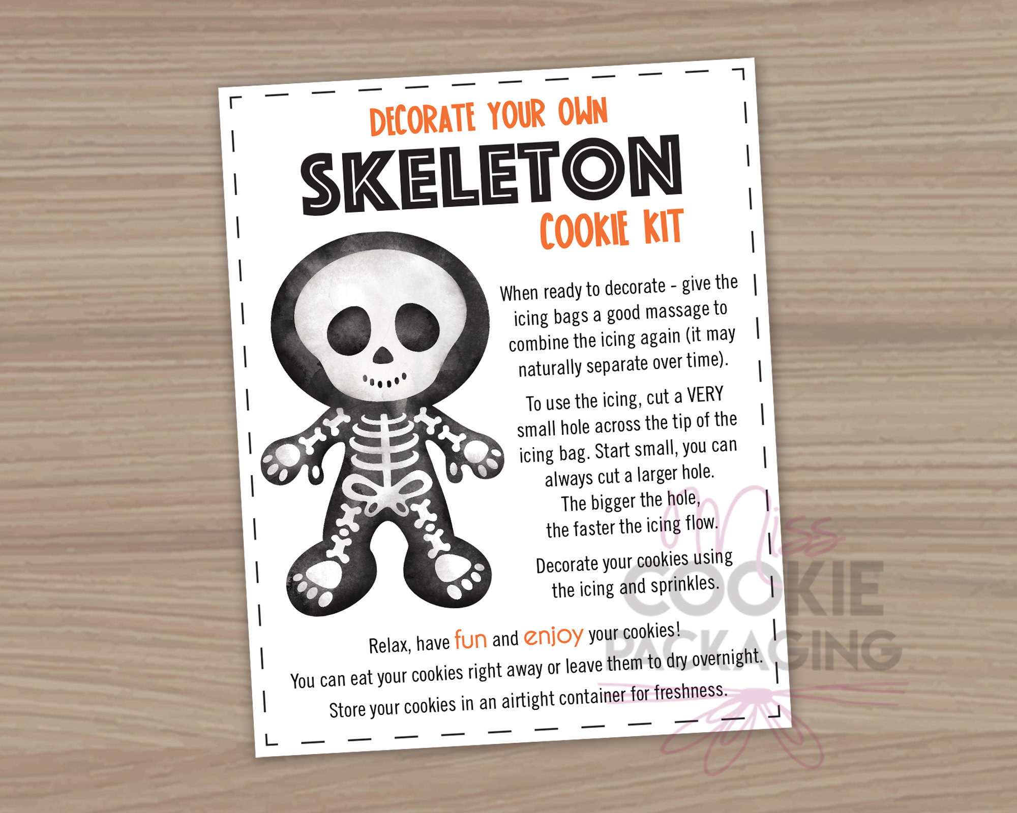 Decorate Your Own Skeleton Cookie Kit Instructions Card 4"x5", Skeleton ...