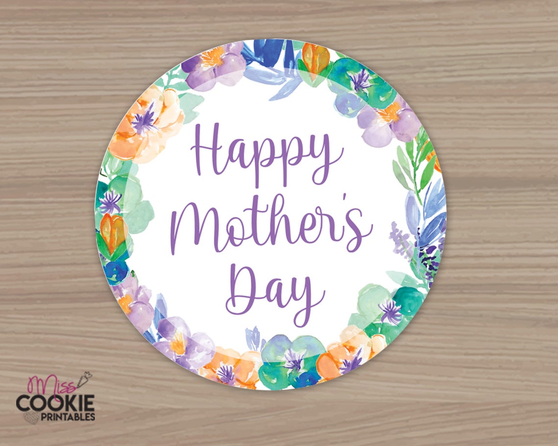 Printable Happy Mother's Day Floral Cookie Tag 2 Inch - Etsy