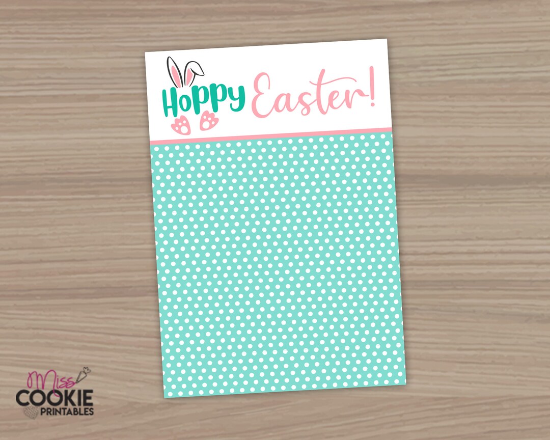 Hoppy Easter Pink Teal Bunny Printable Mini Cookie Card - 3.5" X 5 ...