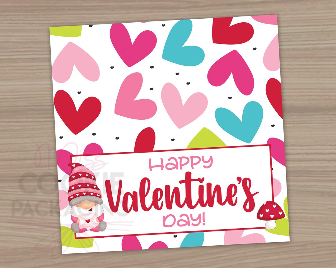 4" Happy Valentine's Day Cookie Bag Topper, Gnome Cookie TOPPER ...