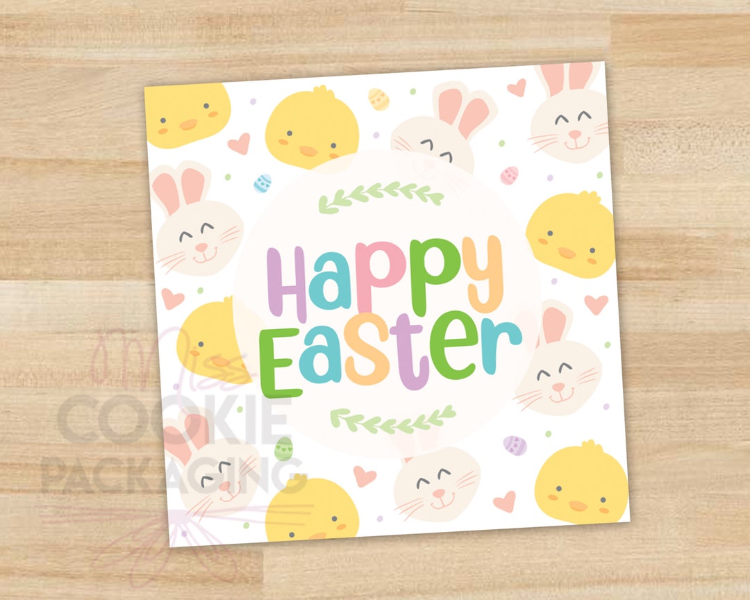 Happy Easter 2" Cookie Tag, Bunny Chick Easter Eggs Cookie Tag, Easter ...