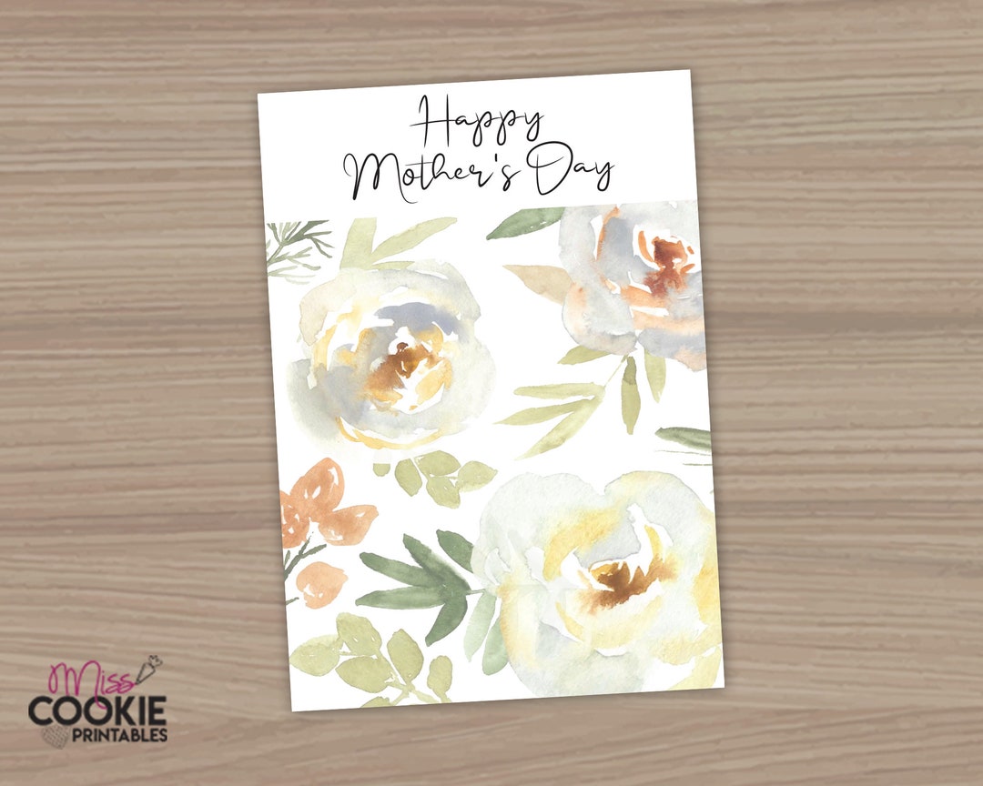 Printable “happy Mother's Day” White Floral Mini Cookie Card 3.5” X 5 ...