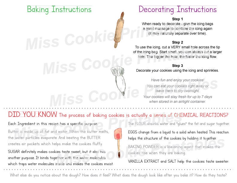 Printable Take Home Cookie Kit Instructions 8.5"x11" DIY Cookie Kit ...