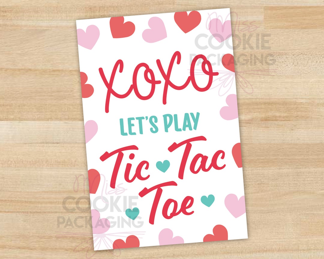 XOXO Let's Play Tic Tac Toe 2" X 3" Cookie Tag, Happy Valentine's Day ...