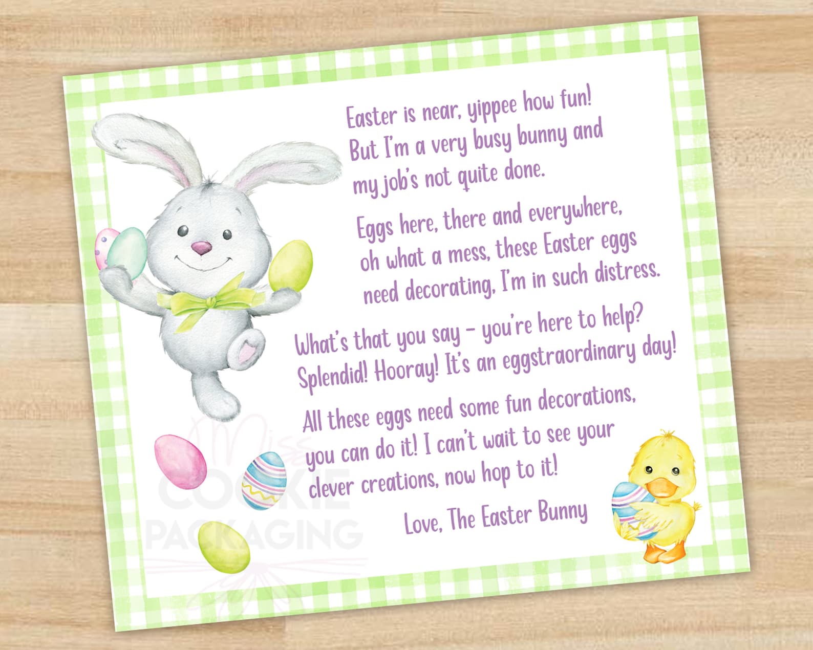 DIY Easter Eggs Cookie Kit Poem Card, 4"x3.5" DIY Eggs Poem Card ...