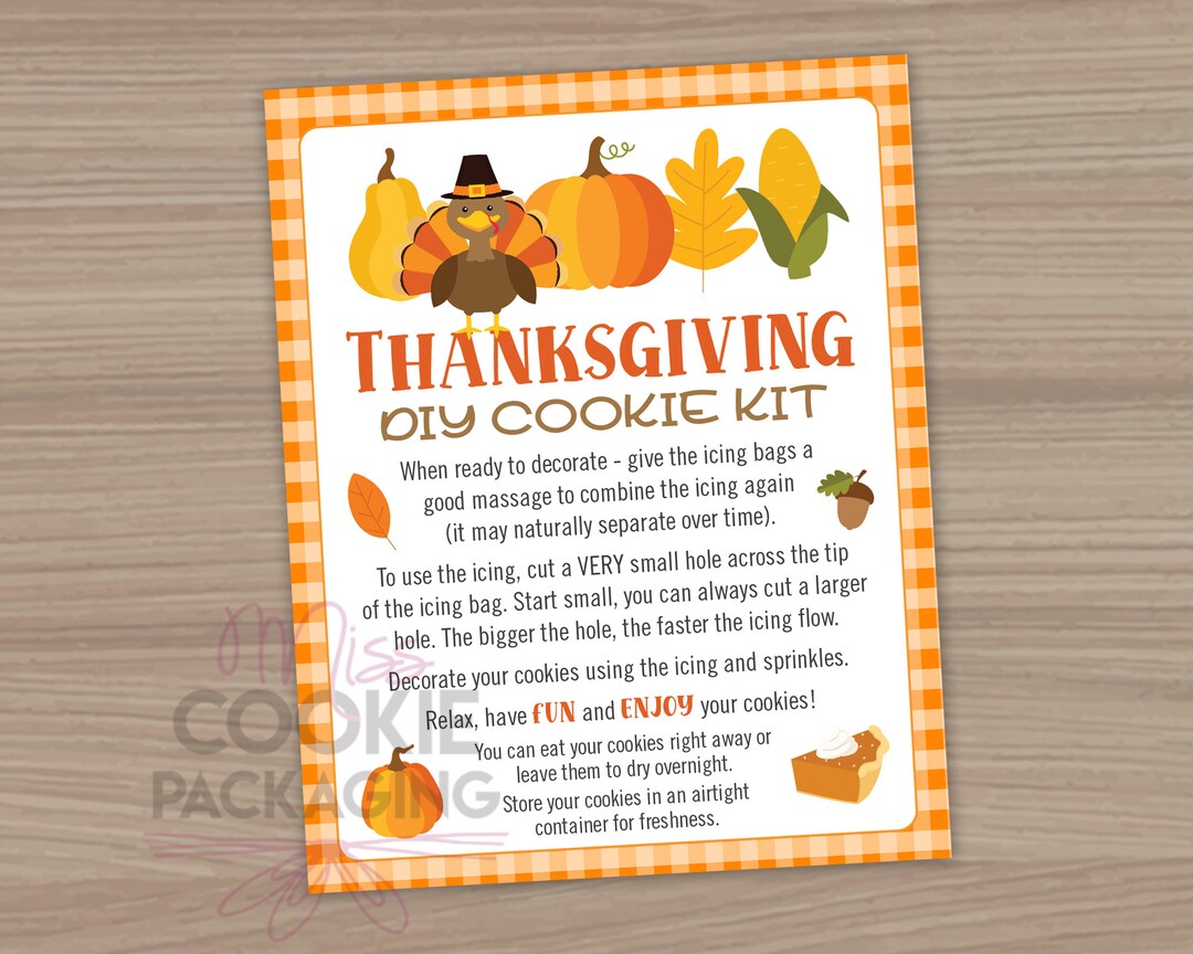 Thanksgiving Decorate Your Own Cookie Kit Instructions Card 4"x5 ...
