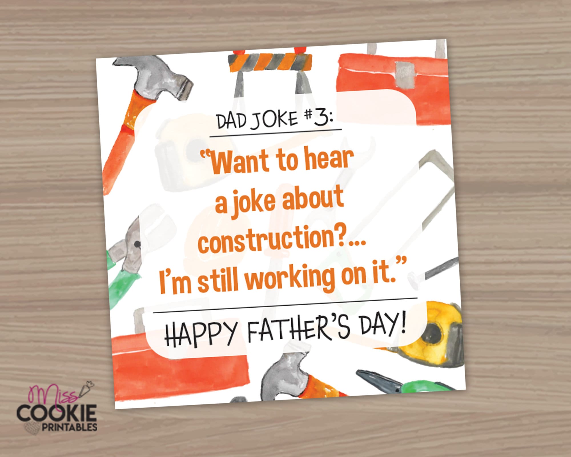 Dad Joke 3 Construction Joke Cookie Tag Happy Fathers Day - Etsy
