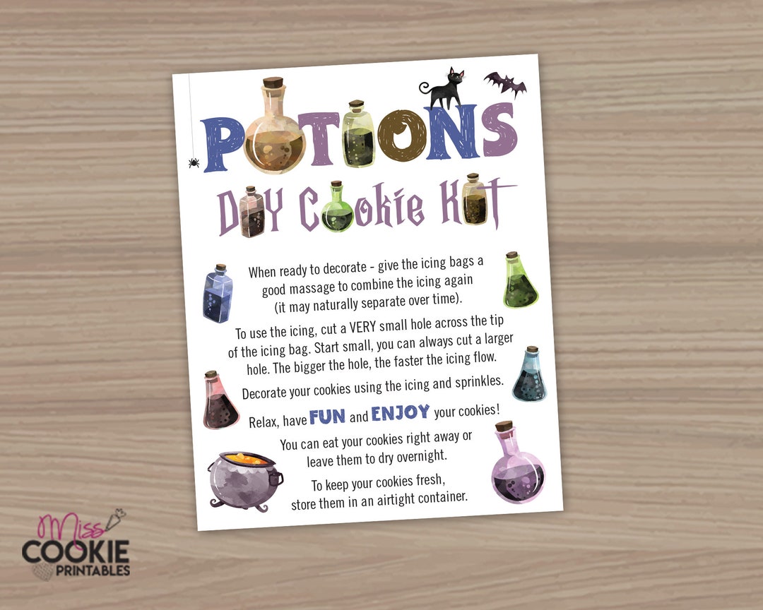 Halloween Potions DIY Cookie Kit Instructions Card 4"x5" Kids Cookie ...
