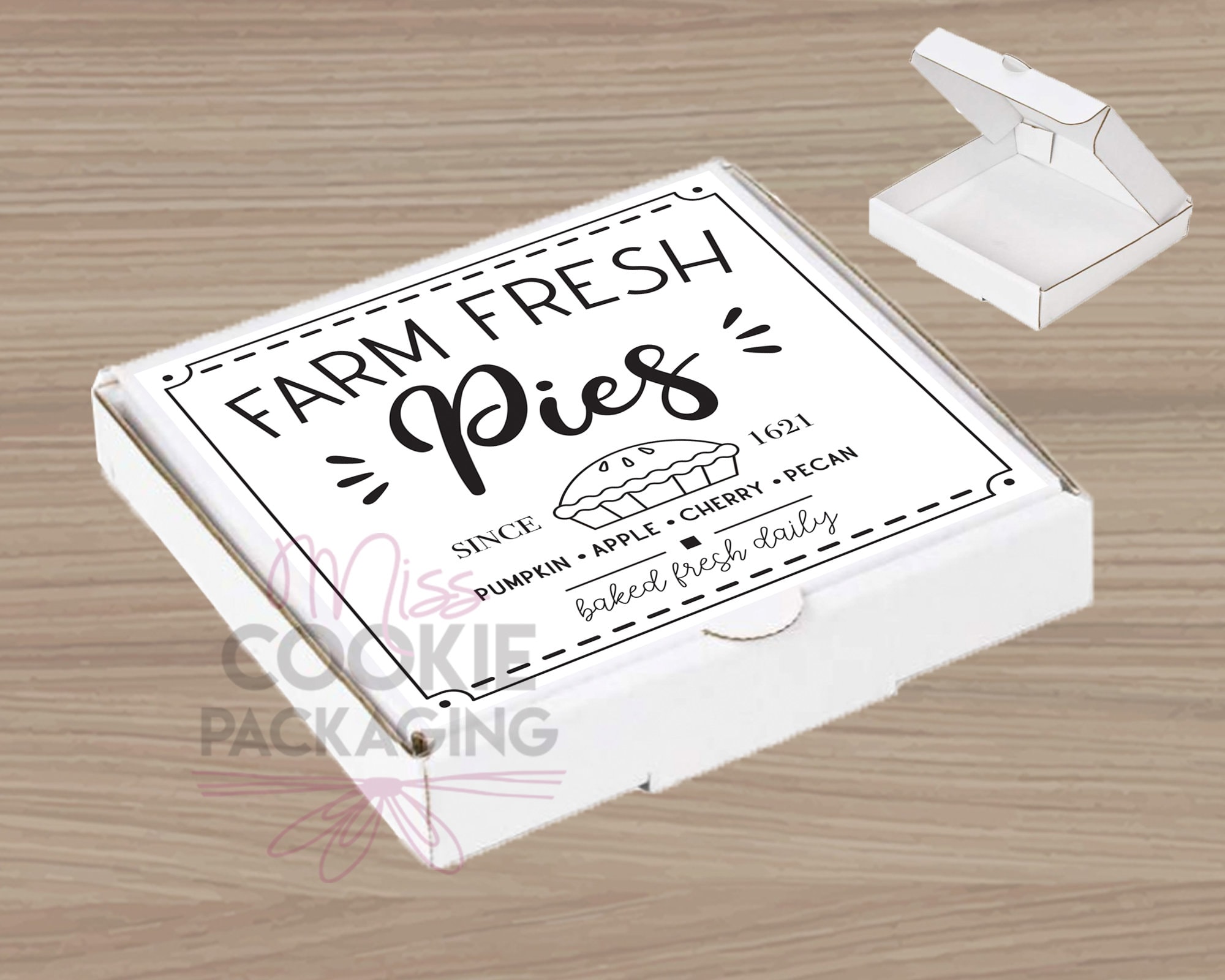 5 Farm Fresh Pies Pie Box Cookie Tag Square Pizza Pie | Etsy