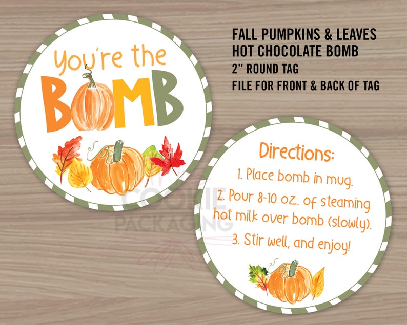 You're the BOMB Fall 2" Hot Chocolate Bomb Tag, Hot Chocolate Bomb ...