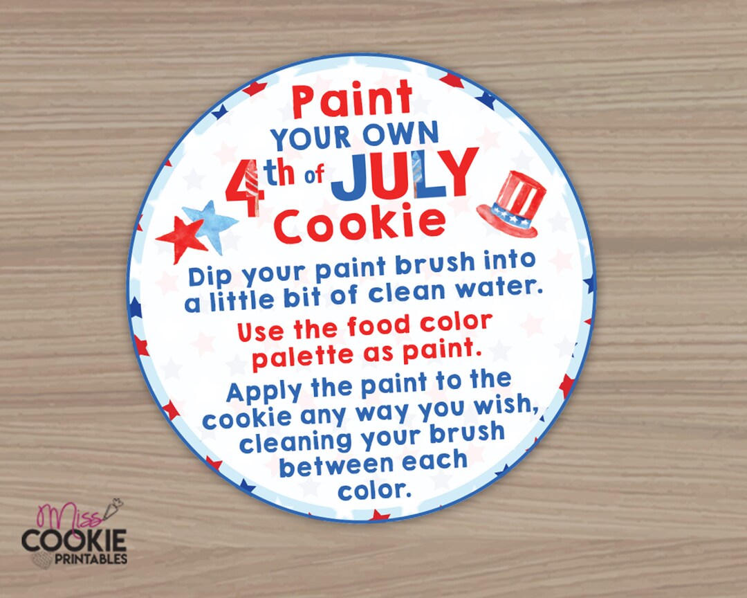 Paint Your Own 4th of July Cookie 2" Cookie Tag Round, Fourth of July ...