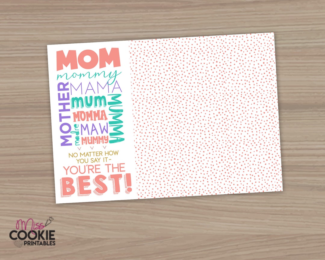 Printable Mini Cookie Card "mom You're the Best" 5" X 3.5" Mother's Day ...