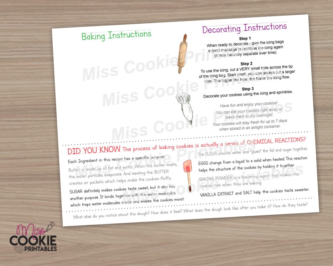 Printable Take Home Cookie Kit Instructions 8.5"x11" DIY Cookie Kit ...