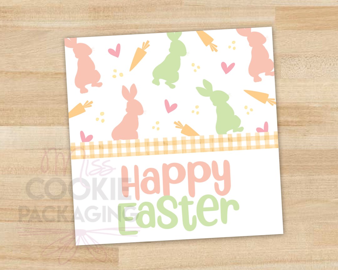 Happy Easter 2" Cookie Tag, Bunny Carrot Heart Colorful Easter Cookie ...
