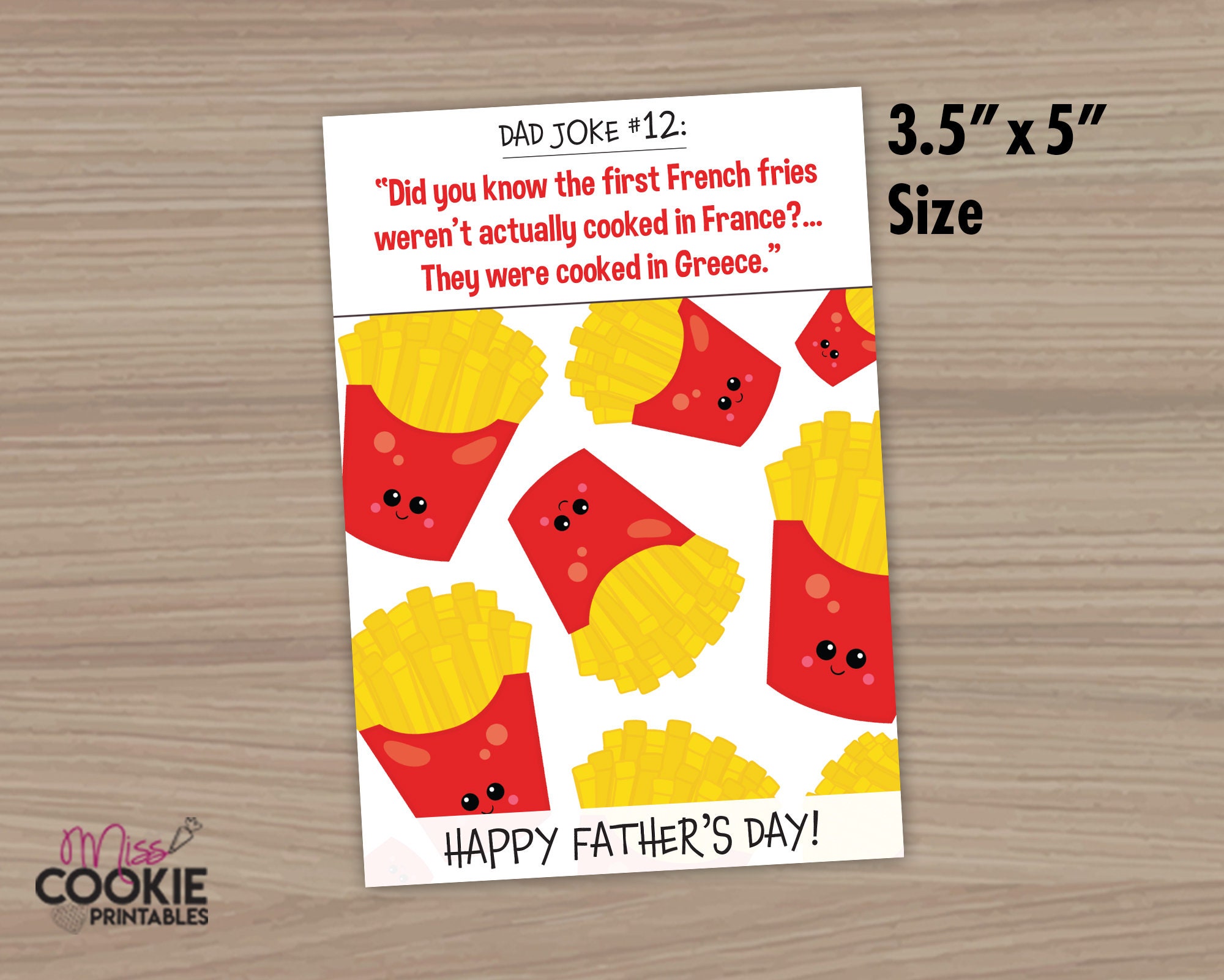 3.5" X 5" Dad Joke #3 French Fries Cookie Card, Happy Father’s Day ...