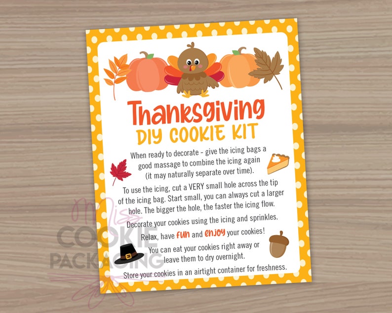 Thanksgiving Decorate Your Own Cookie Kit Instructions Card - Etsy